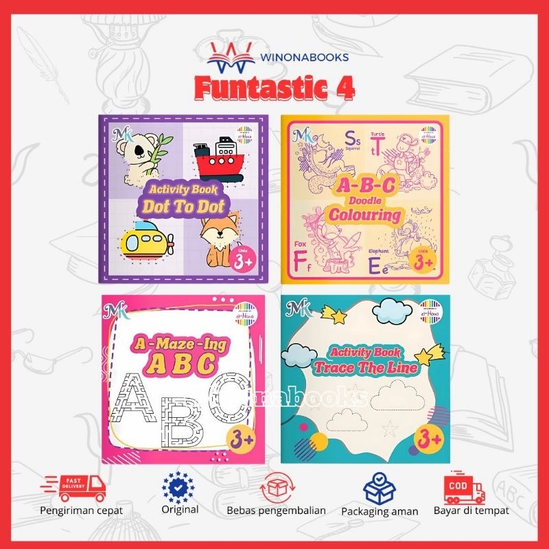 Jual FUN TASTIC 4 Buku aktivitas bermain sambil belajar : Dot to Dot, Trace the Line, A Maze-ing ...
