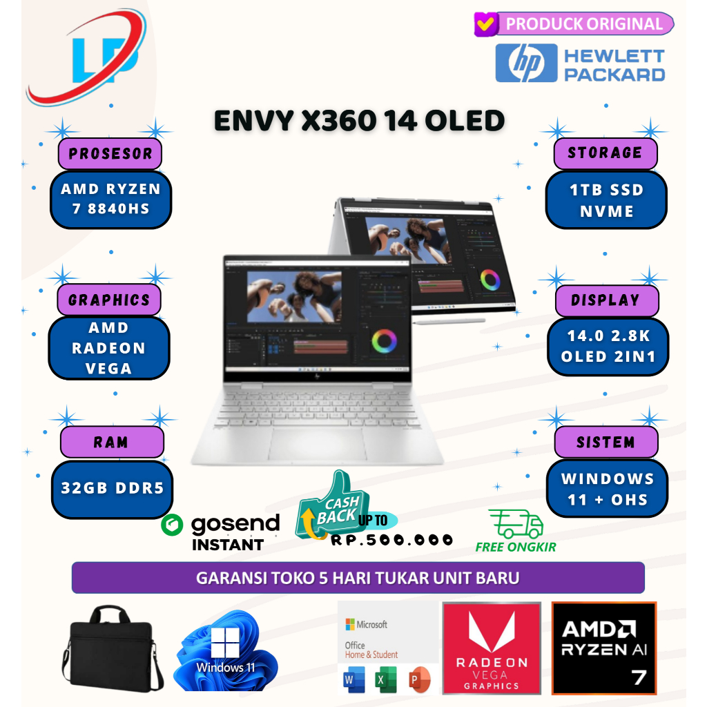 Jual Hp envy x360 14 oled ryzen 7 8840HS 32gb 1tb w11+ohs 14.0 2.8k | Shopee Indonesia