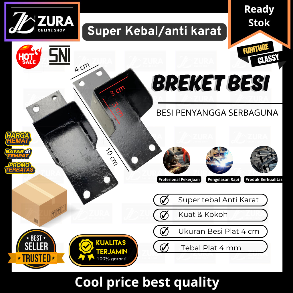 Jual BRACKET PENYANGGA TEBAL 4mm PLAT 4cm PENYANGGA BENTANGAN BESI KAYU ...