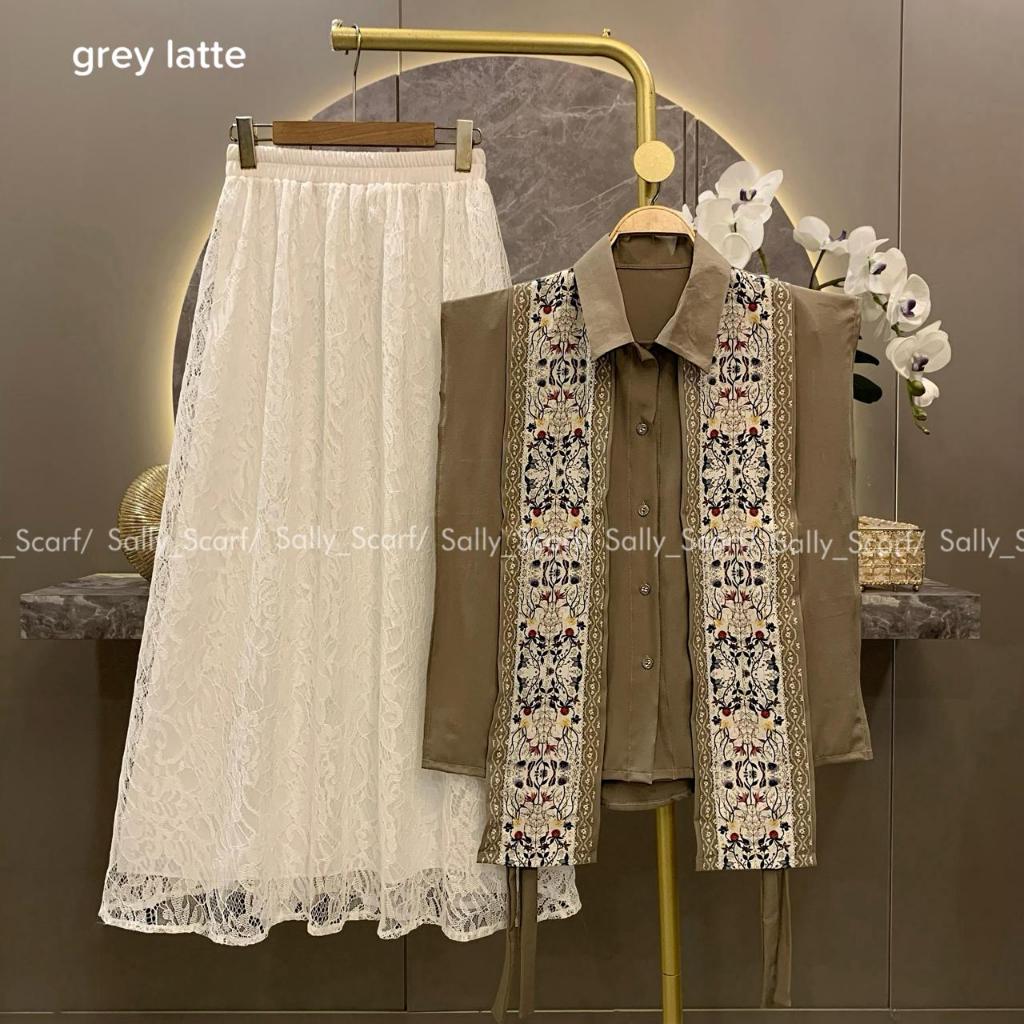 Jual sally scarf parisia set rok outer, setelan vest polos motif, rok lace brukat | Shopee Indonesia