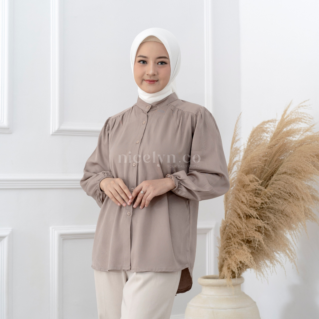 Jual NICELYN - Atasan Blouse Rayon Twill – Desain Oversize Lengan Kerut ...