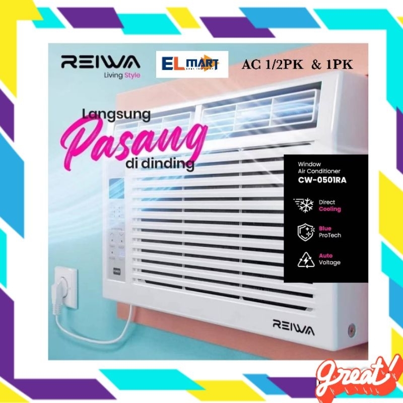 Jual Reiwa AC Window 1/2PK 1PK Low Watt CW 0501RA 0901RA AC 0,5PK ...