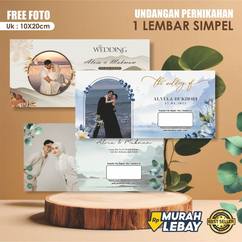 Jual Undangan Pernikahan 1 Lembar Simpel Aesthetic Timbal Balik (Turut ...