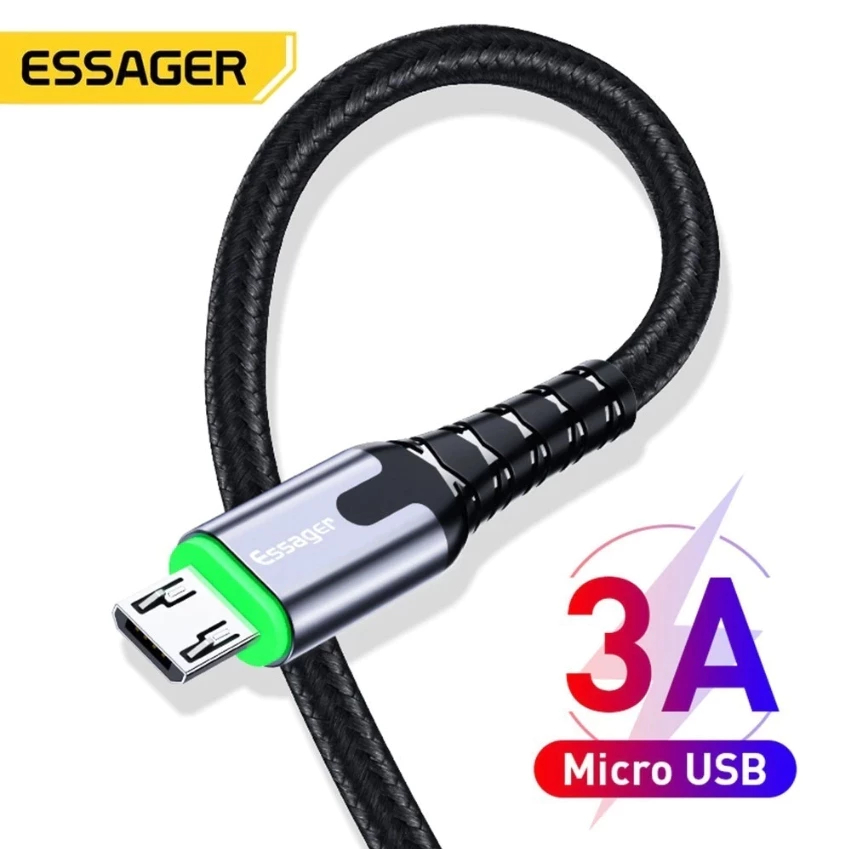 Jual ESSAGER Kabel Charger Data USB Micro LED Light Fast Charging 3A Cable Phone For Universal ...