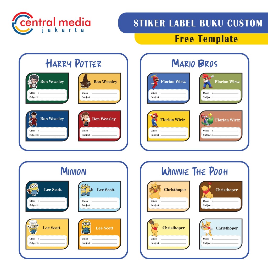 Jual 42 Pcs Cetak Sticker Label Buku Custom VINYL Waterproof Stiker Nama Anak Anti Air | Shopee ...