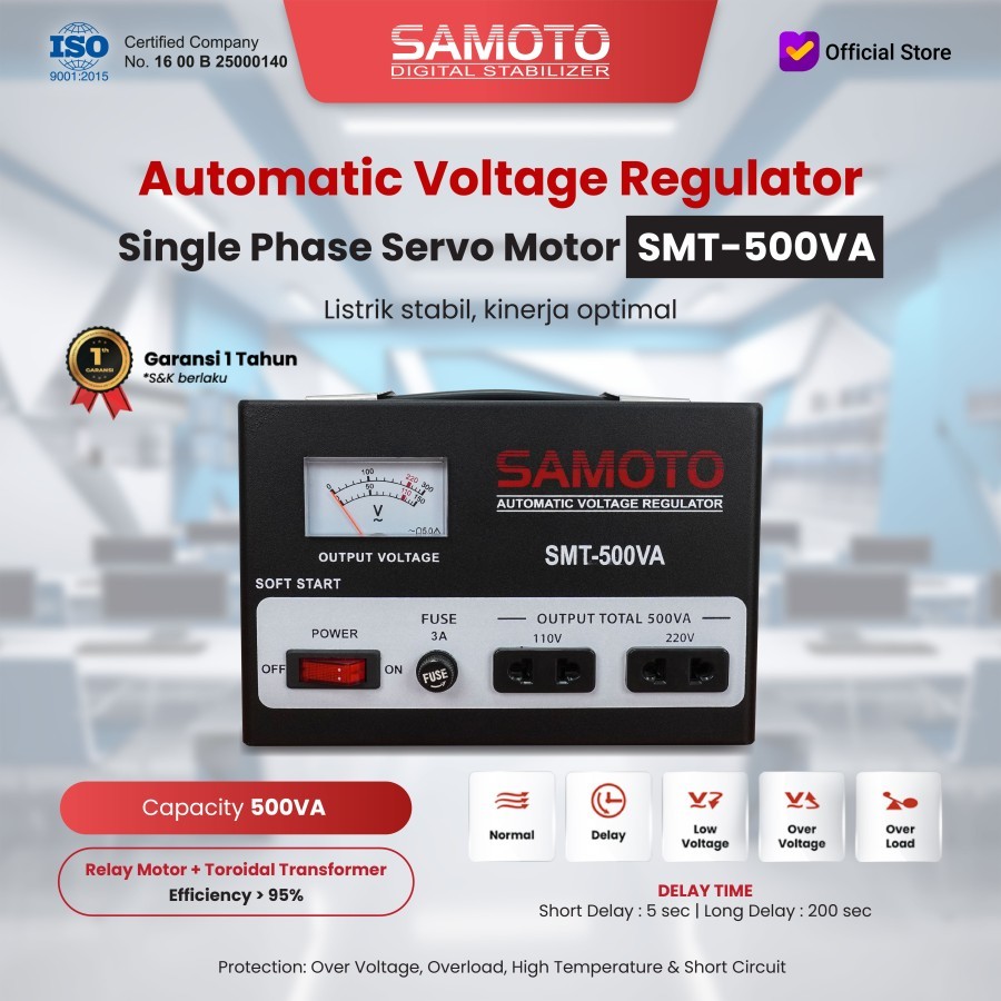 Jual SMT500 Stabilizer SAMOTO 500VA Stabilizer 500VA Stavol Servo Motor ...