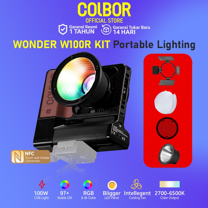 Jual Colbor Wonder W100R RGB HLR Kit with Battery Lampu Portable Studio ...