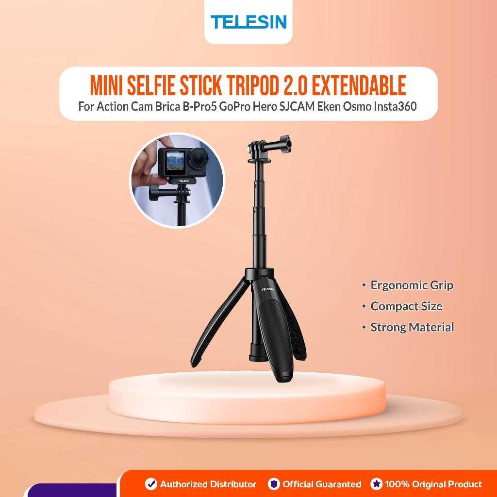 Jual TELESIN Mini Selfie Stick Tripod 2.0 Extendable Monopod For Action Cam Brica B-Pro5 GoPro ...