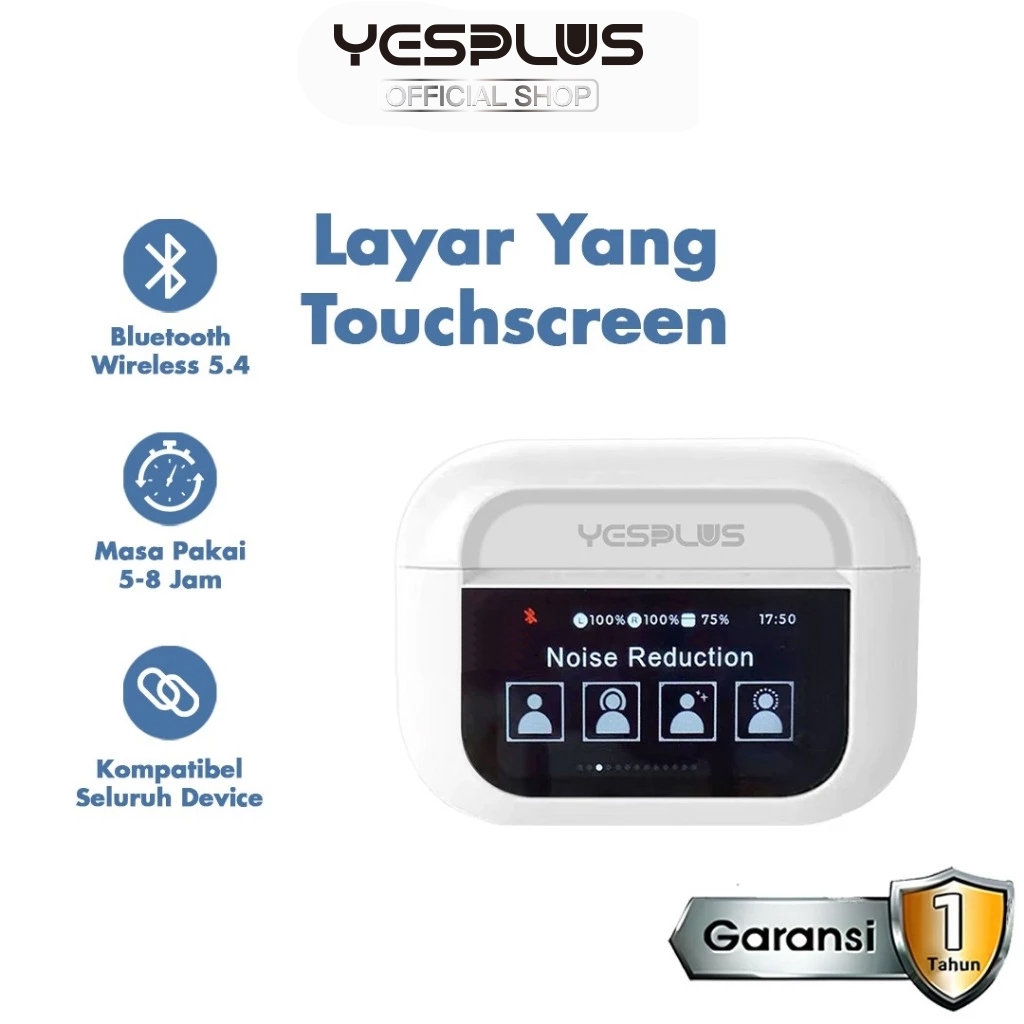 Jual Headset Bluetooth YESPLUS TWS-22 Earphone Bluetooth V5.4 Smart Touch Screen Active Noise ...