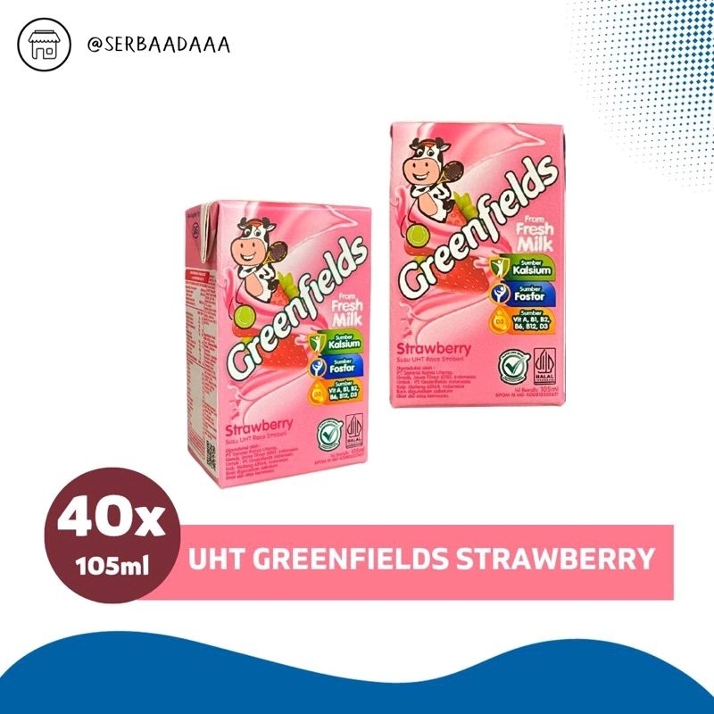 Jual OBRAL 1 DUS ISI 40 SUSU GREENFIELDS UHT Strawberry 105 ML | Shopee Indonesia