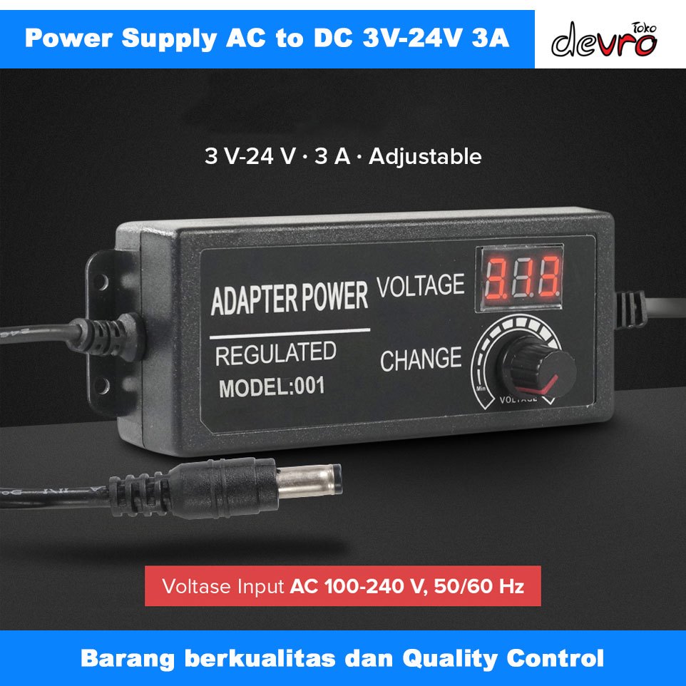 Jual Adaptor DC dgn Pengatur Tegangan - Power Supply Adaptor Universal AC to DC 3V-24V 3A ...