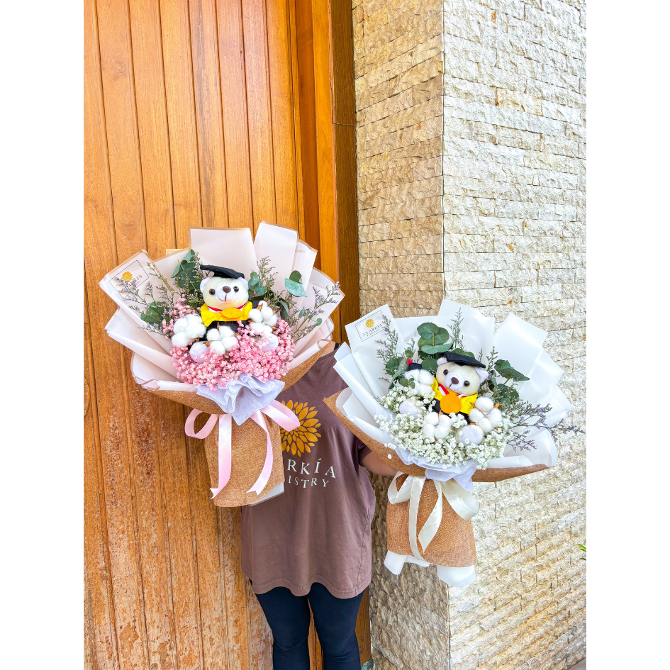 Jual Fresh Cotton Graduation Bouquet Clarkia Floristry | Buket Bunga ...