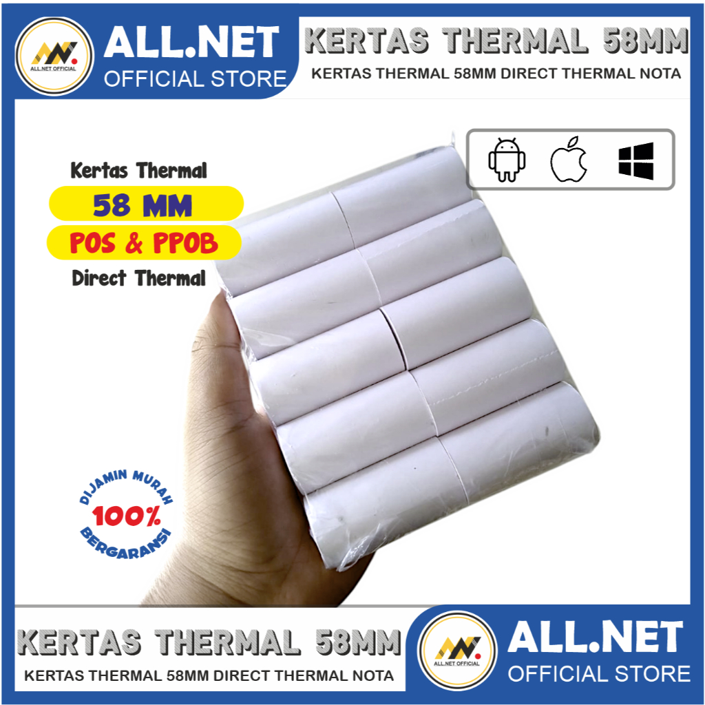 Jual Kertas Thermal 1 Pack isi 10 Roll Direct Thermal 57 / 58mm ...