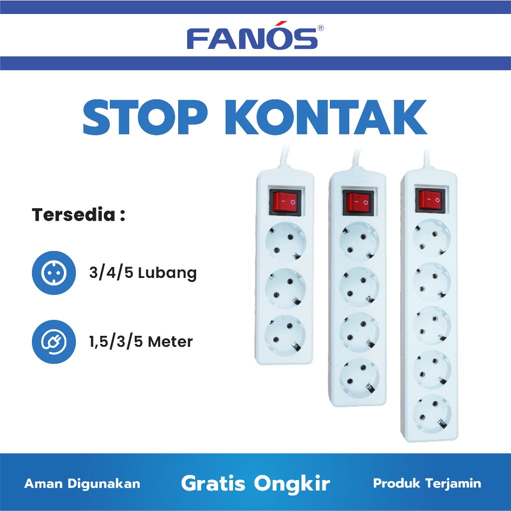 Jual Fanos Stop Kontak Colokan Kabel Listrik 1.5 Meter 3 Meter 5 Meter 3LB 4LB 5LB SNI | Shopee ...