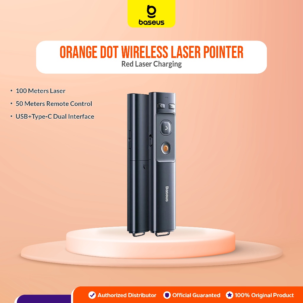 Jual Baseus Orange Dot Wireless Laser Pointer Presenter Type C USB PPT ...