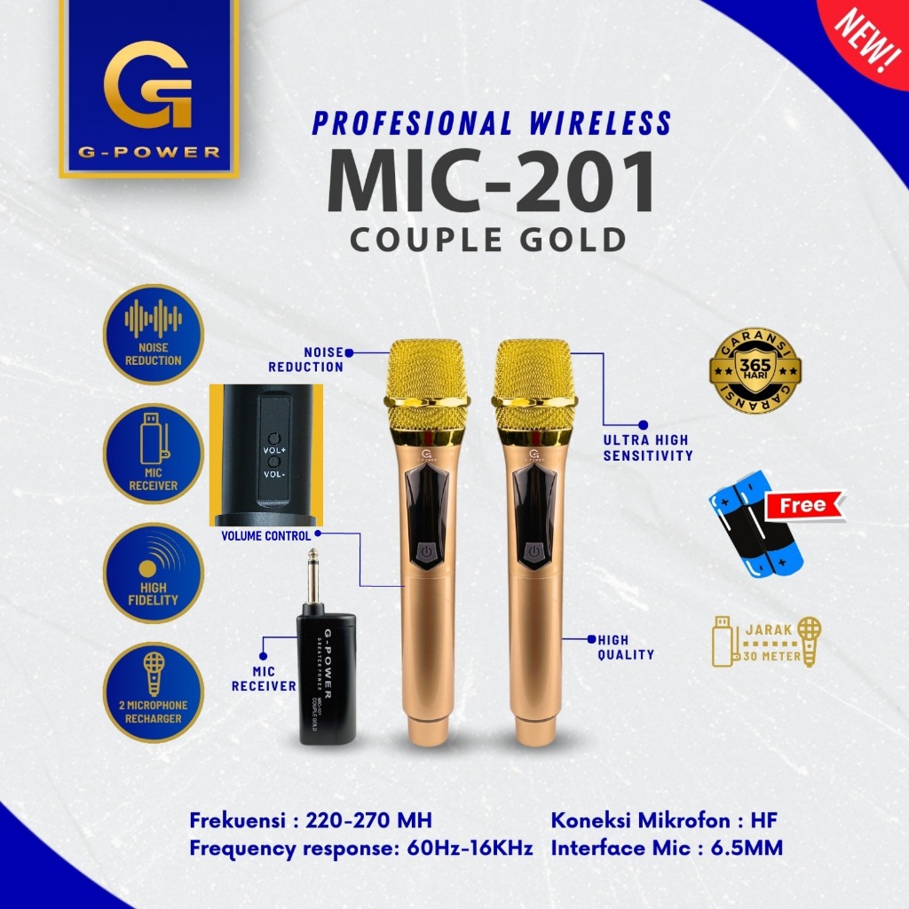 Jual G-POWER Mic/mikrophone Wireless Double 202 / 201 Couple Gold - Mic ...