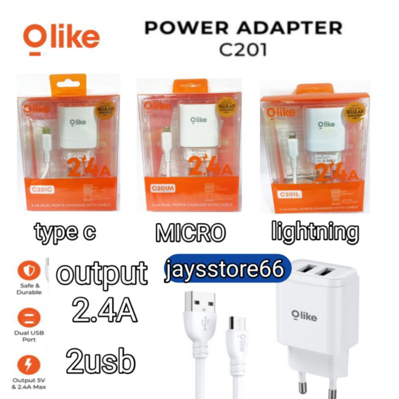 Jual charger OLIKE C201M MICRO C201C TYPE-C C201L LIGHTNING 2.4A MAX ...