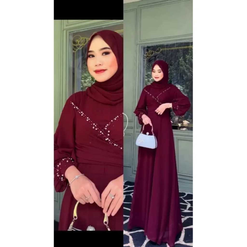 Jual DRESS WANITA REMAJA MODEL TERBARU 2025 GAMIS LEBARAN WARNA MAROON ...