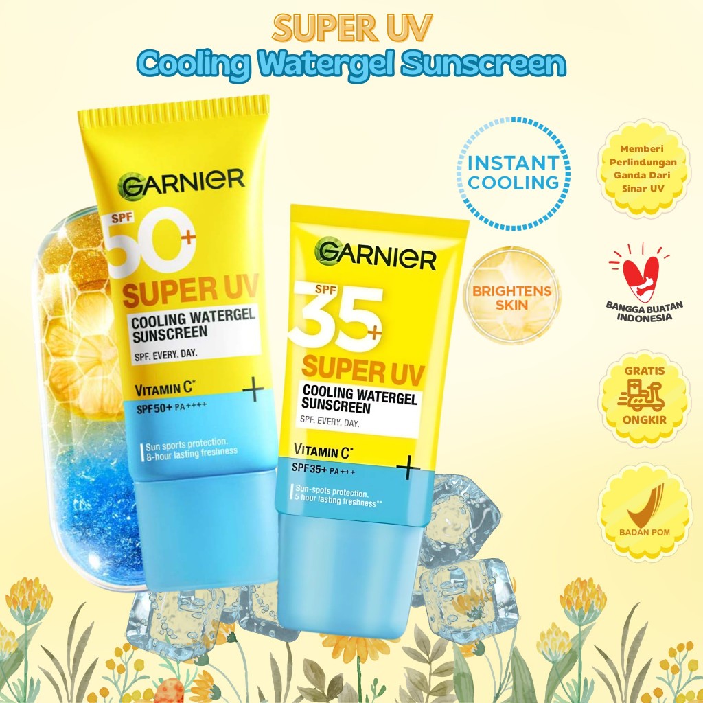 Jual GARNIER Super UV Cooling Water Gel Sunscreen SPF 35 & SPF 50 ...
