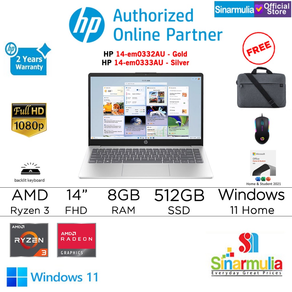 Jual Laptop HP 14-em0332AU/em0333AU Ryzen 3 7320U 512GB SSD 8GB FHD ...