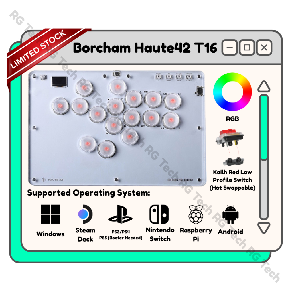 Jual Borcham Haute42 T16 Hitbox Flatbox Leverless Arcade Stick RGB Hot ...