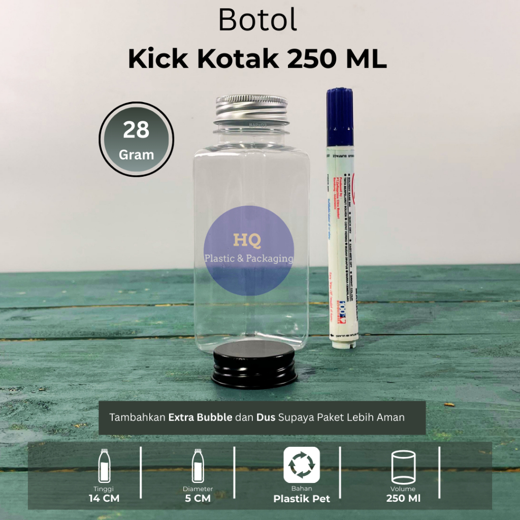 Jual botol kick kotak 250ml tutup aluminium food grade isi 10 pcs ...