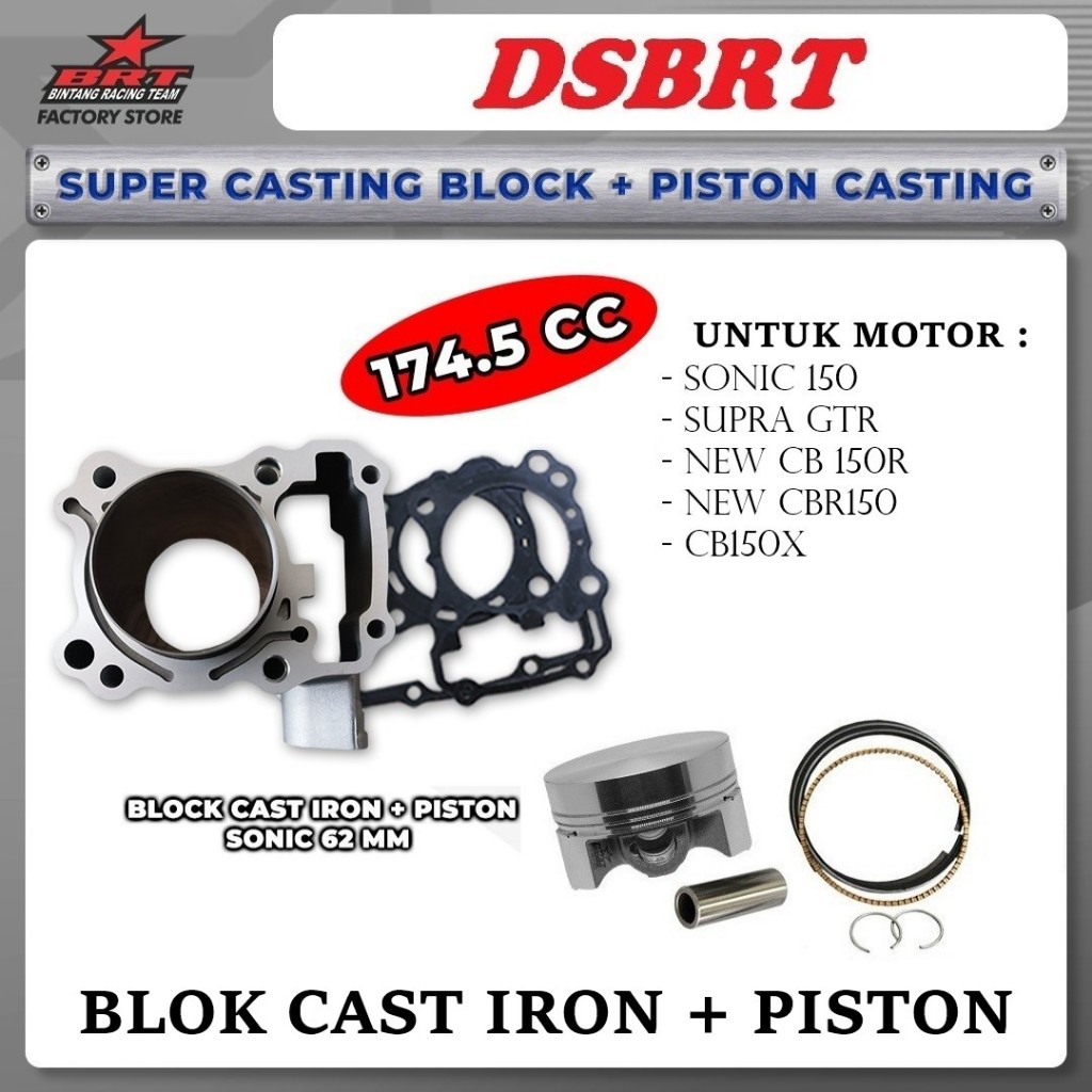 Jual BLOK BORE UP BRT CASTING & PISTON BRT 62MM SONIC NEW CB 150R CBR 150 SUPRA GTR CB150X 175 ...