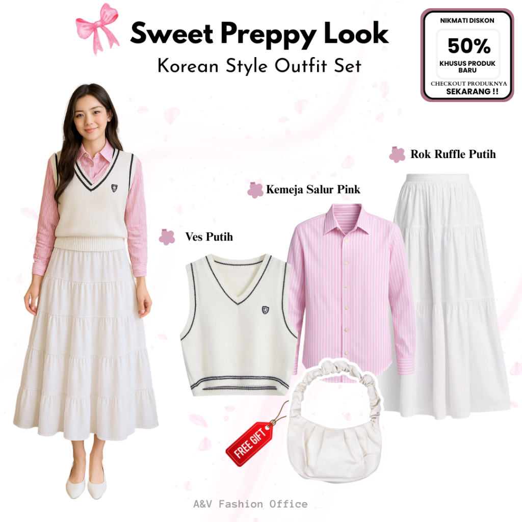 Jual CASUAL CHIC!!! One Set Rok dan Atasan (Rok Susun Putih, Kemeja ...