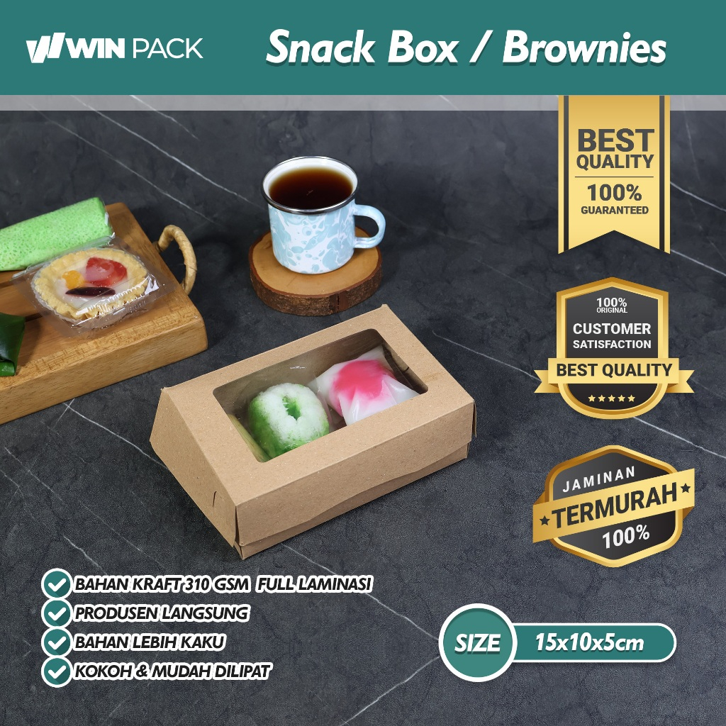 Jual Isi 50 Pcs Dus Snack Box / Dus Brownies / 15x10 / Window / Kraft ...