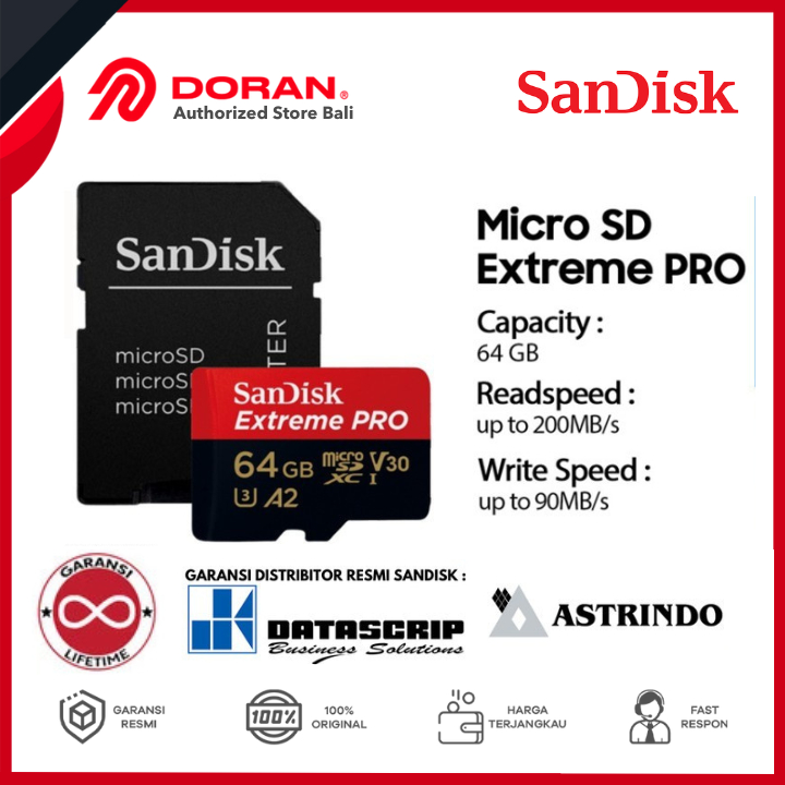 Jual SanDisk Micro SD 64GB Extreme Pro A2 up to 200Mbps Class 10 Memory ...