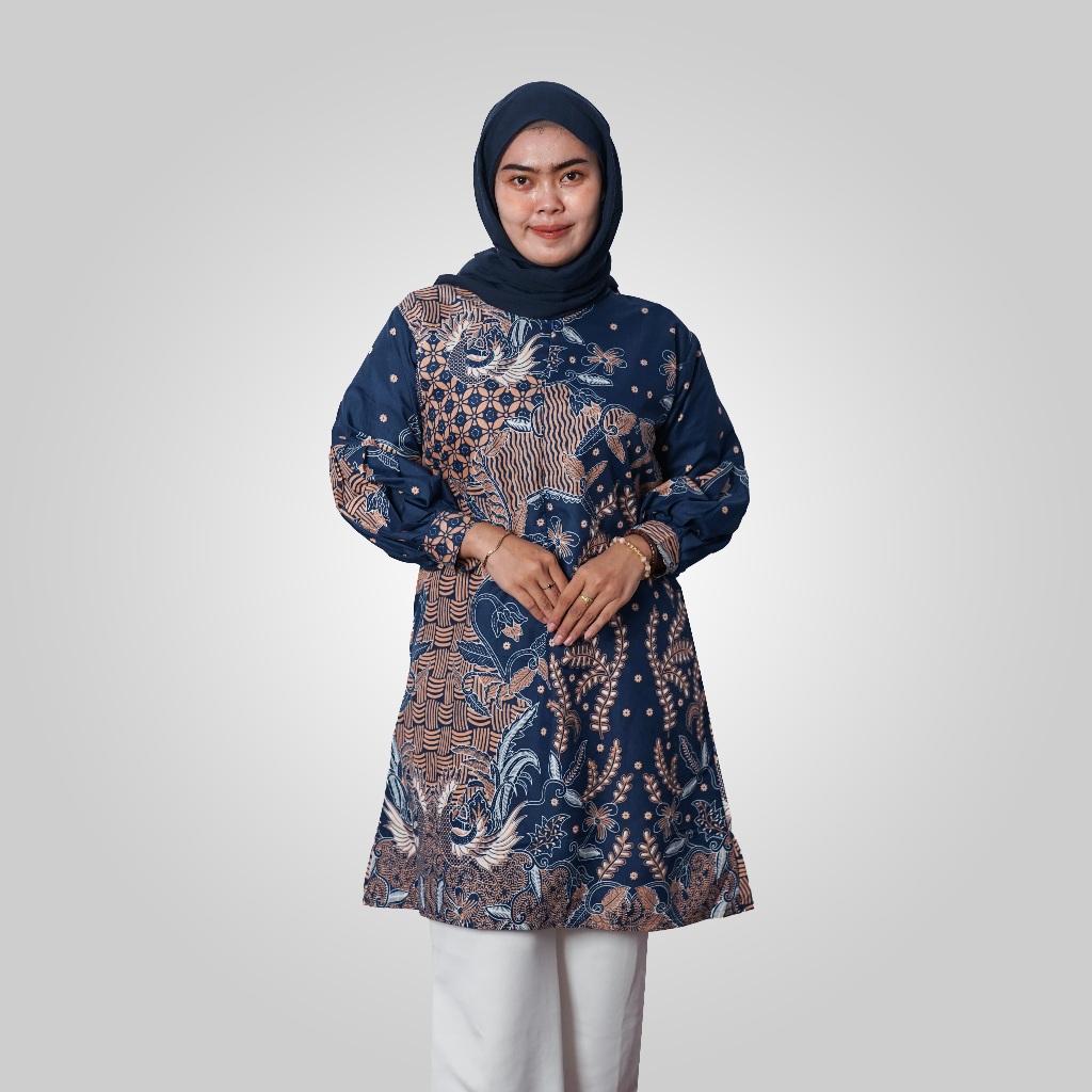 Jual BATIK TRUSMI Atasan Wanita Dress Tunik Batik Kerja Motif Kombinasi ...