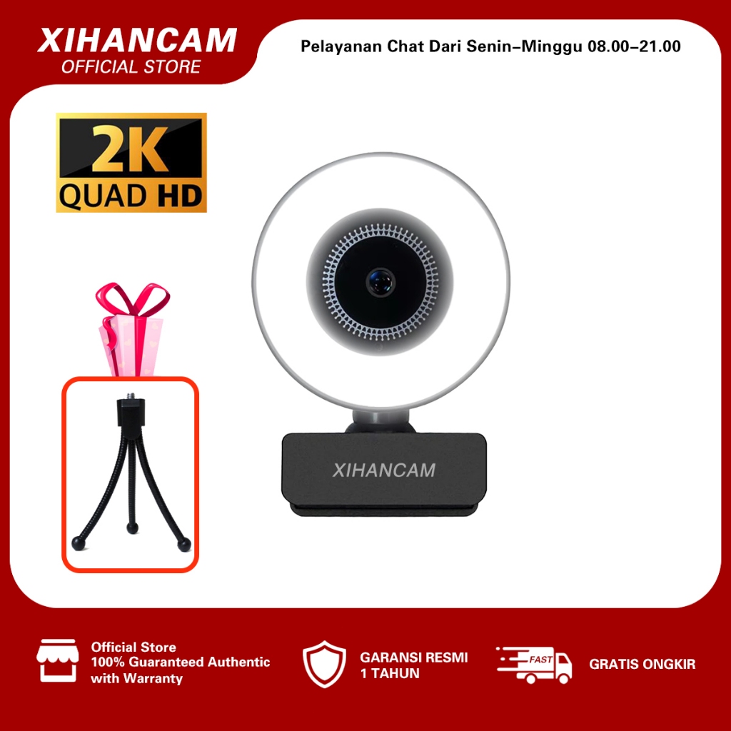 Jual XIHANCAM Webcam Laptop 2K 4MP Ring Light USB Kamera Webcam PC Live ...