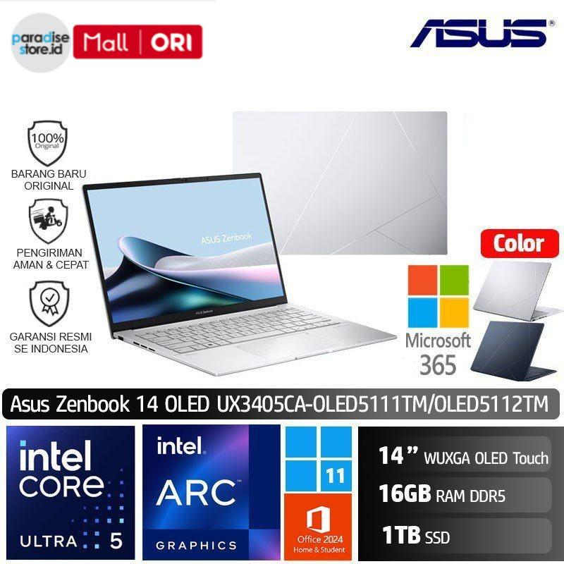 Jual Asus Zenbook 14 OLED UX3405CA OLED5111TM OLED5112TM/Ultra 5 225H/16GB/1TB SSD/14″ Touch ...