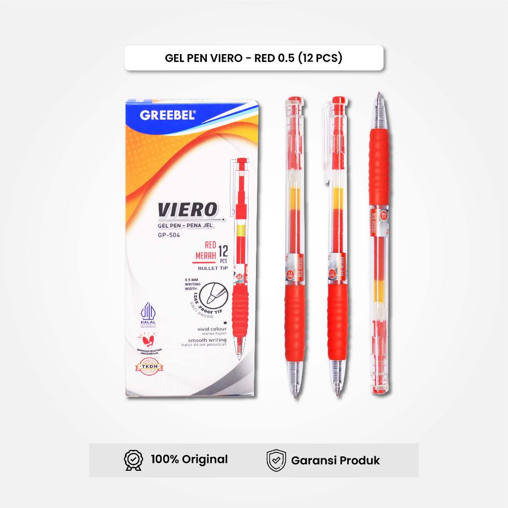 Jual GREEBEL Gel Pen Pulpen Pena GP-504 Viero 0.5 Tinta Merah (12PCS/SET) / Pulpen Gel Murah ...