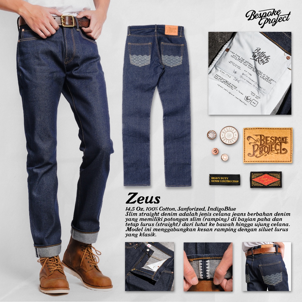 Jual Bespoke Project - Zeus Raw Denim Slim Straight | Shopee Indonesia