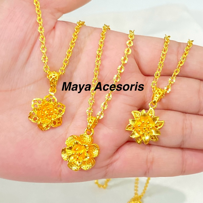 Jual Kalung Liontin Bunga Lapis Emas Import Warna Emas 24k Anti Luntur ...