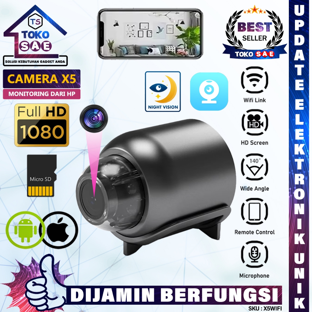 Jual Kamera Mini X5 HD 1080P WiFi Micro Camera X5WIFI Hidden Spy Cam ...