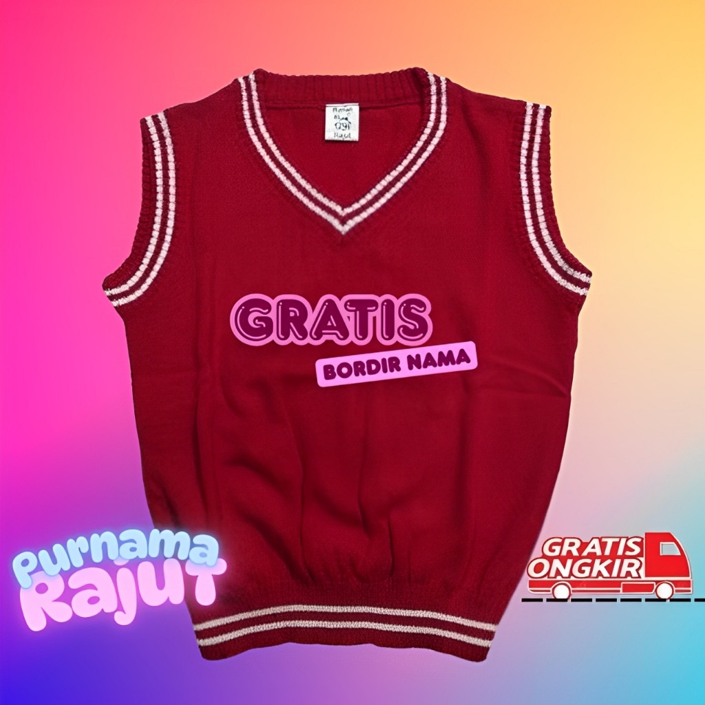 Jual Rompi Rajut Seragam sekolah TK SD SMP SMA Custom Nama Unisex Tebal ...