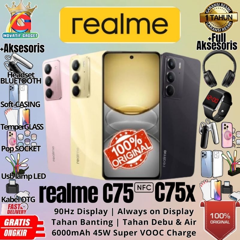 Jual REALME C75x | C75 NFC 8/256GB & 8/128GB Ram Upto 24GB Tahan Air dan Banting 100% BARU ...