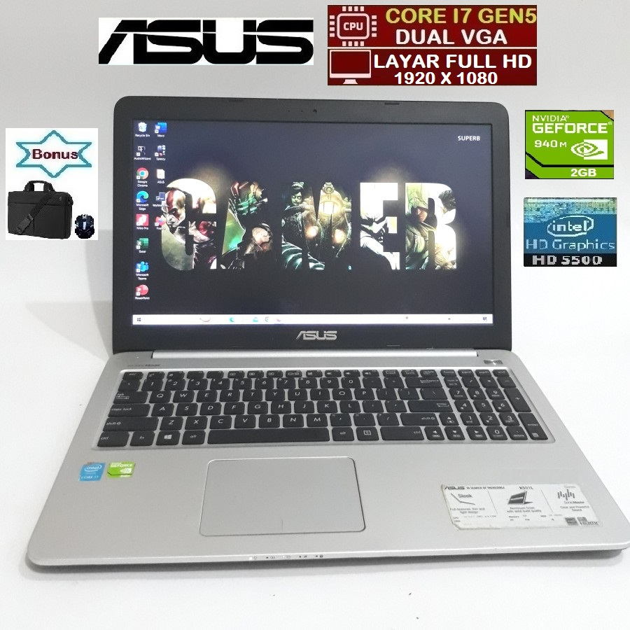Jual LAPTOP DOBEL VGA ASUS CORE I7 GEN5 NVDIA GEFORCE 2GB DUAL HARDIS RAM 8GB SSD 128GB+HDD ...
