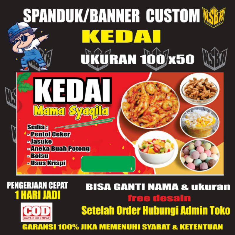 Jual Benner / Spanduk Kedai Jajanan / ukuran 100 x 50 Cm / bisa ganti ...