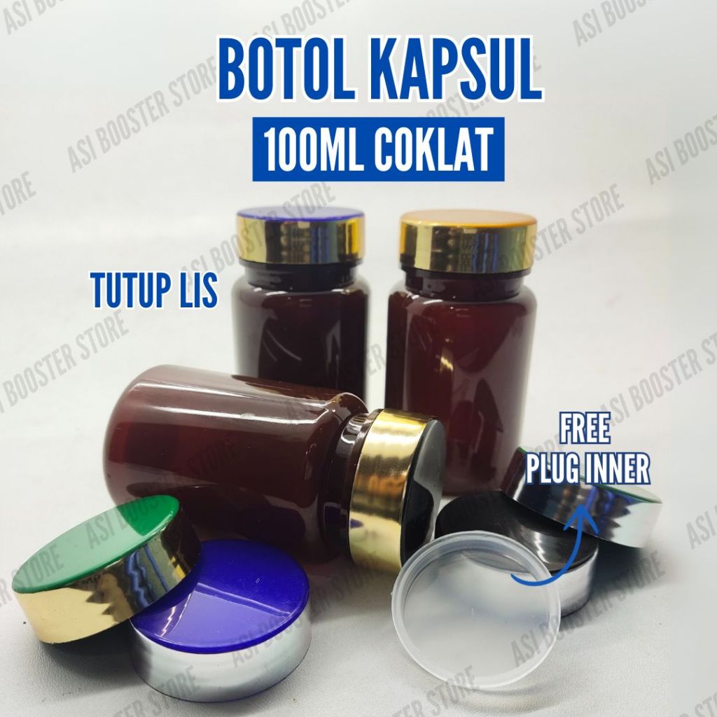 Jual Botol Obat 100ML Coklat Tutup Orange Lis Gold + Plug | Shopee ...