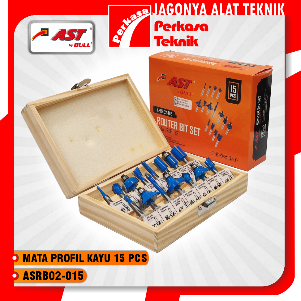 Jual AST ASRB02-015 Mata Profil Kayu 15 pcs Router Bit Set Wood Trimmer ...