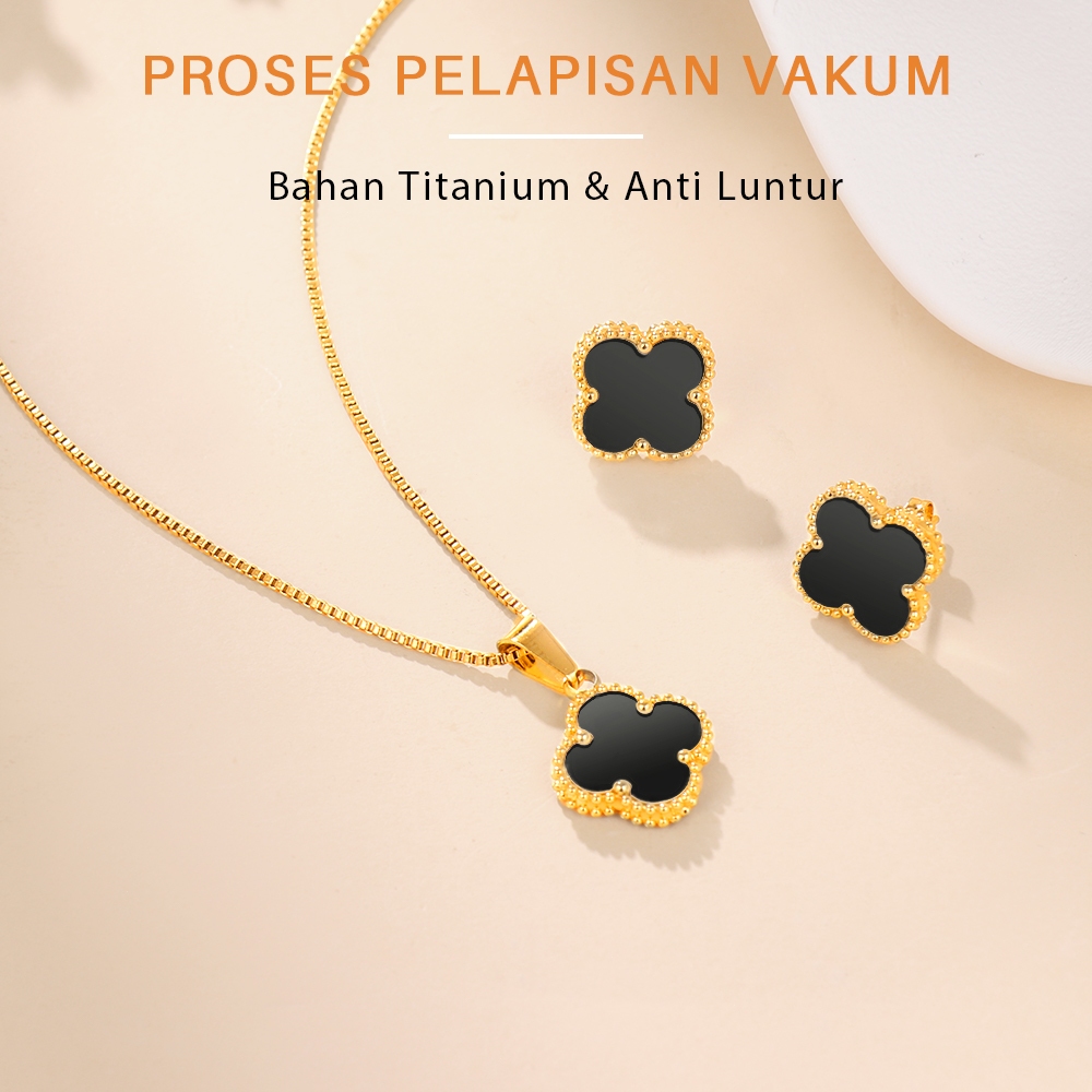 Jual RUKA Kalung Set Titanium Wanita Anti Karat Asli Clover Daun ...