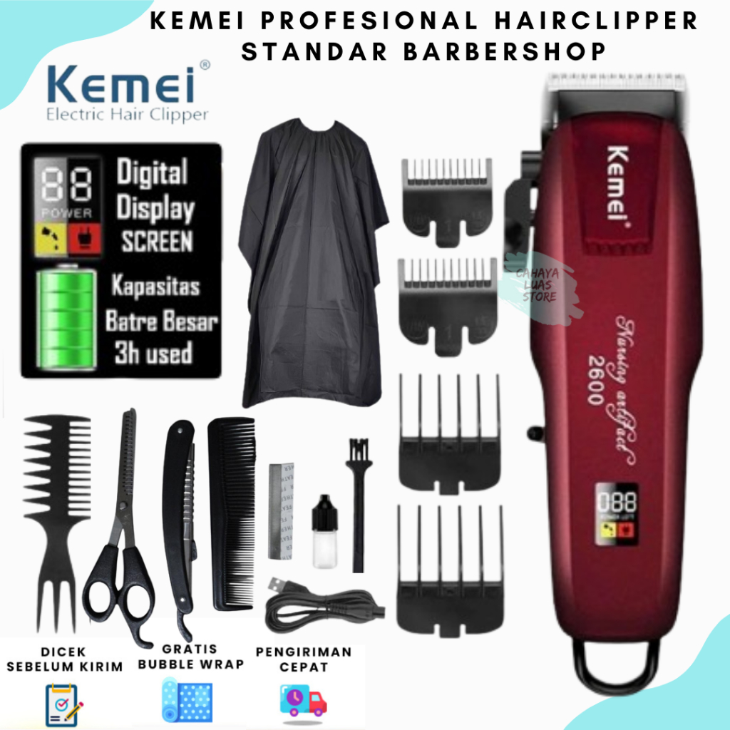 Jual Mesin Cukur Rambut Elektrik Kemei Standar Barbershop Profesional Hair Clipper LCD Digital ...