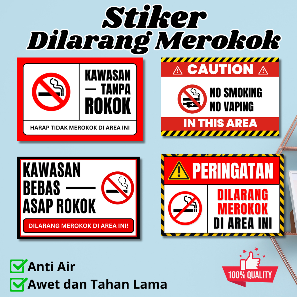 Jual Stiker Waterproof Tulisan Dilarang Merokok No Smoking Area Sticker ...
