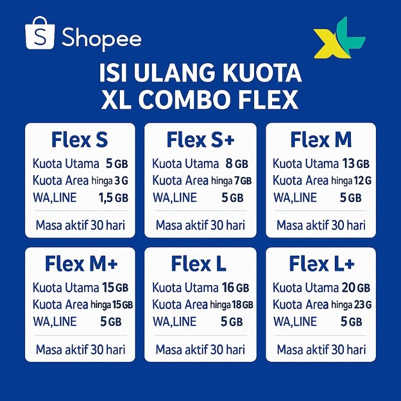 Jual Isi ulang KUOTA INTERNET XL XTRA COMBO FLEX S S+ M M+ L dan L+ | Shopee Indonesia