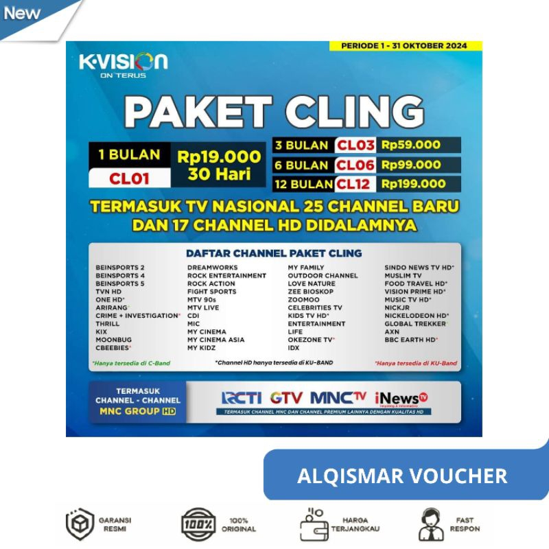 Jual TV VOUCHER Paket Cling Recaiver K-Vision 6Bulan NEW | Shopee Indonesia