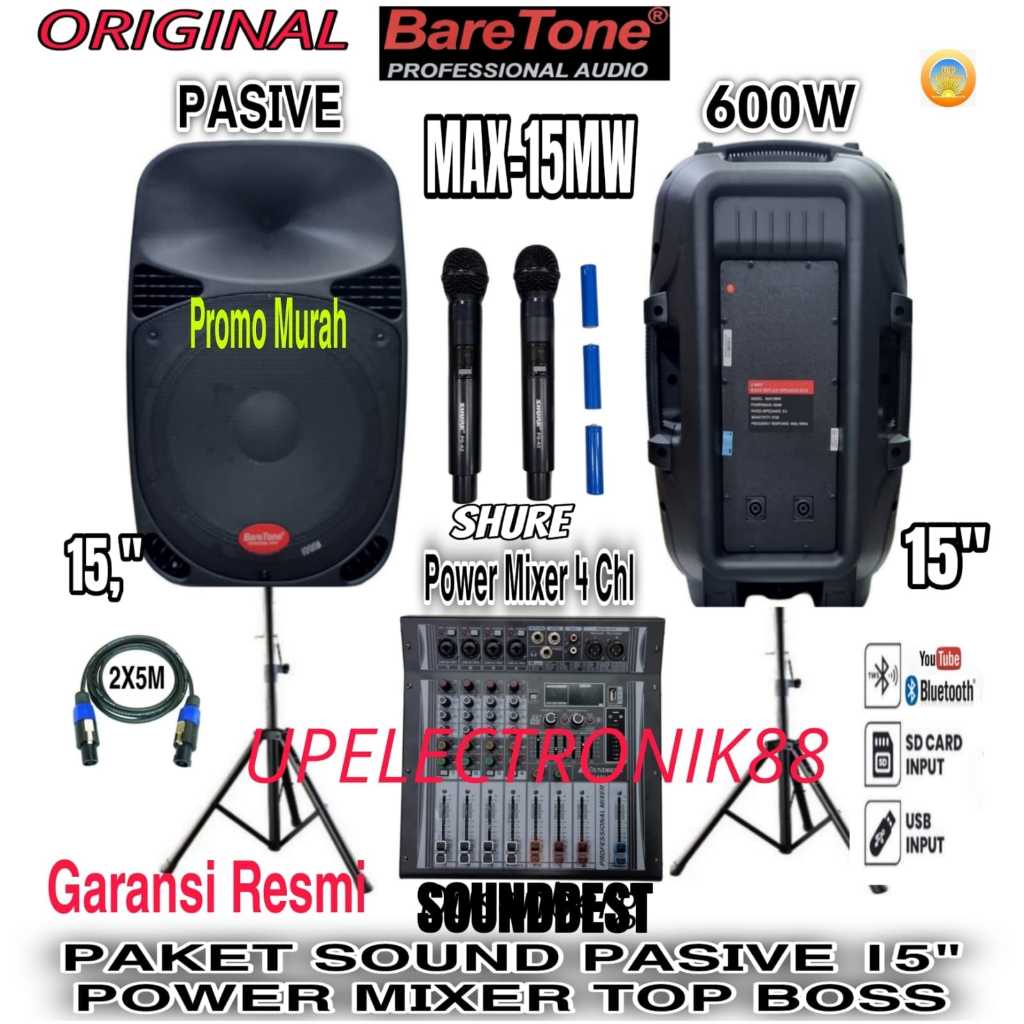 Jual Paket Sound System Speaker Pasif 15 Inch Baretone MAX15MW+Power ...