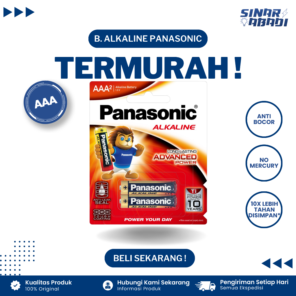 Jual Baterai Panasonic Alkaline AAA Isi 2 Pcs | Shopee Indonesia
